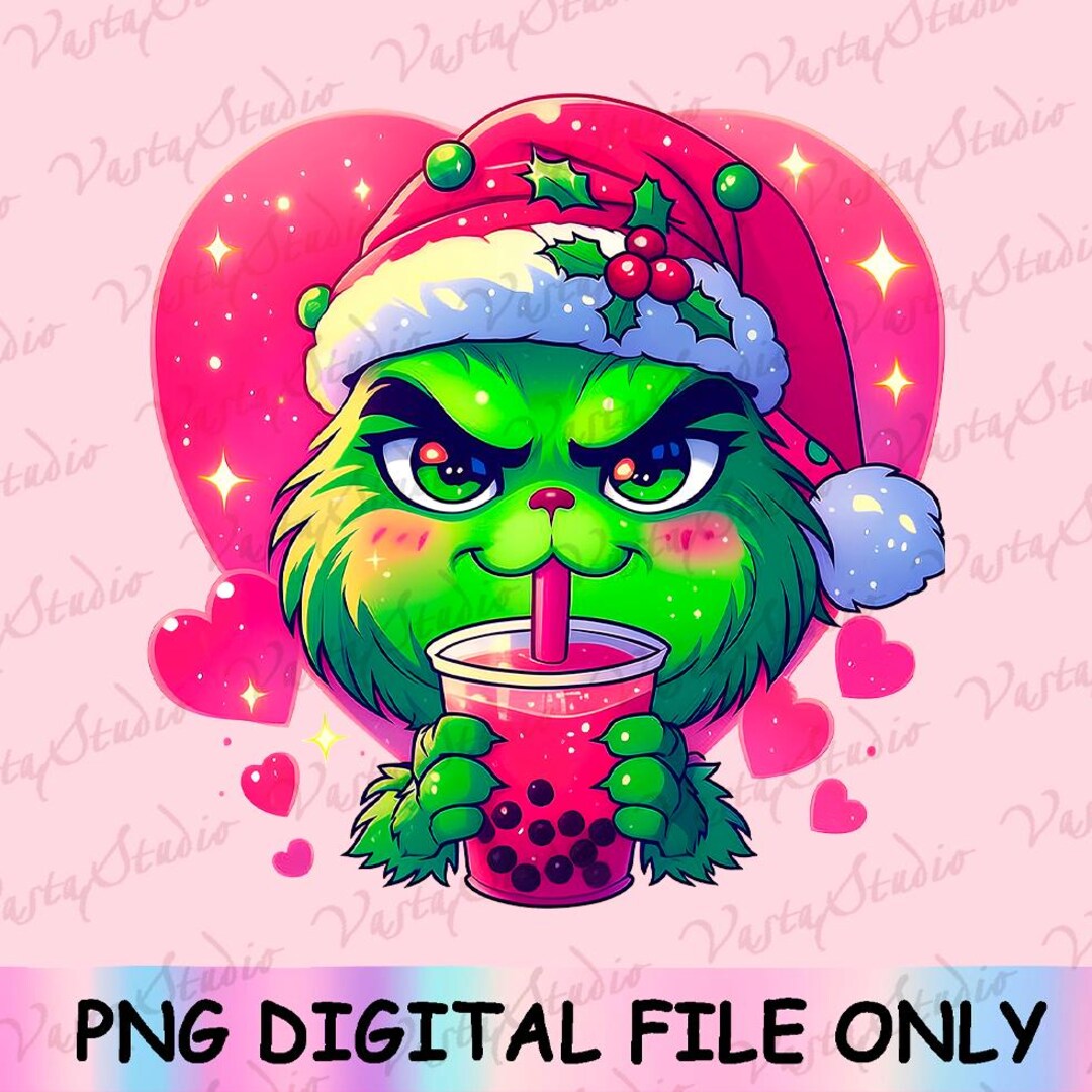 Sparkle Grinch Png, Cute Baby Grinch Png Design, Baby Grinch Drinking ...