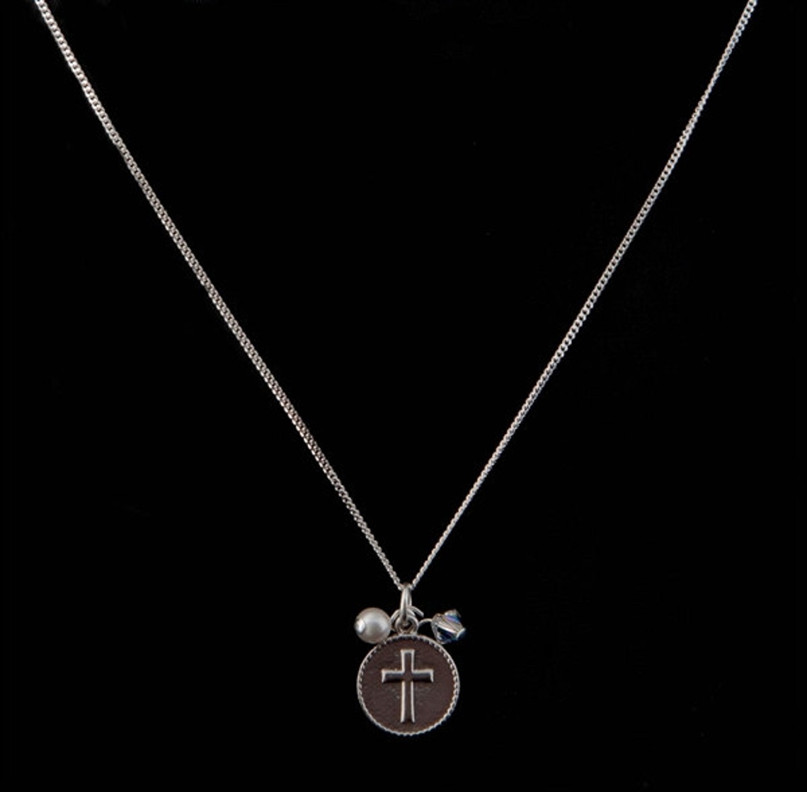 Sterling Silver Cross Birthstone Necklace, Pearl, First Holy Communion ...