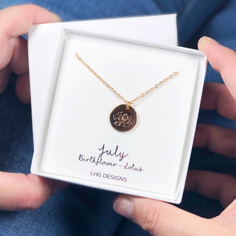 July Birth Flower Necklace July Birthday Gift for Her Lotus - Etsy