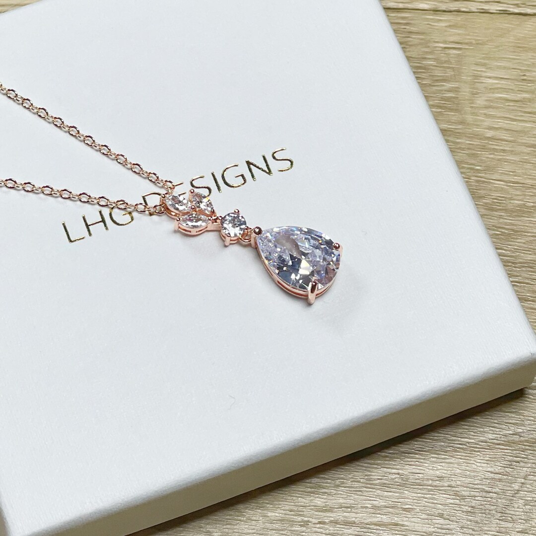 Rose Gold Crystal Wedding Necklace, Rose Gold Bridal Necklace Gold ...