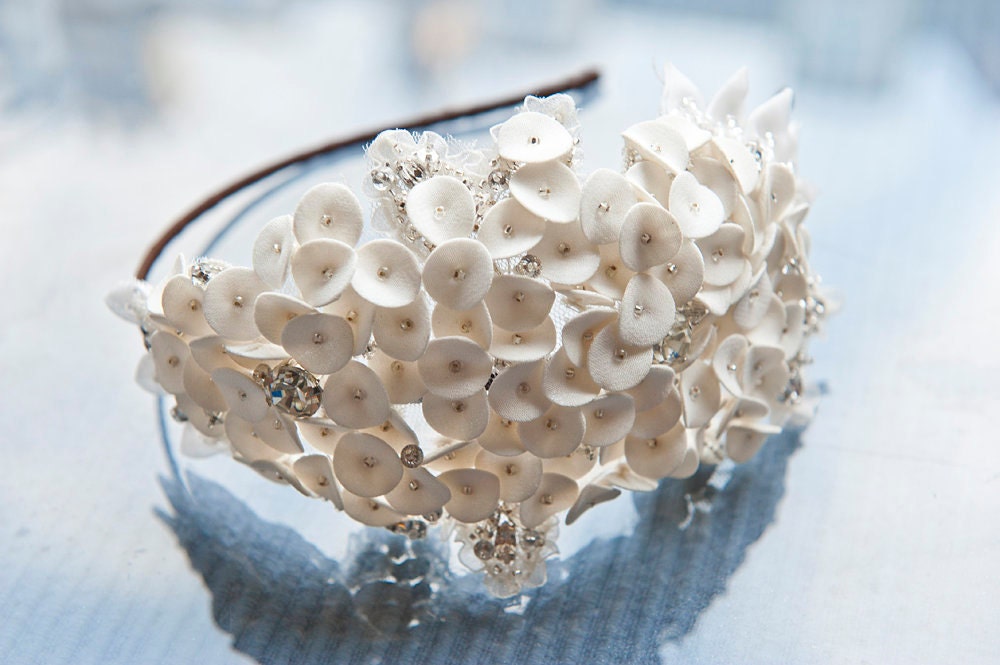 Bridal headband Silver beaded luxury designer side | Etsy