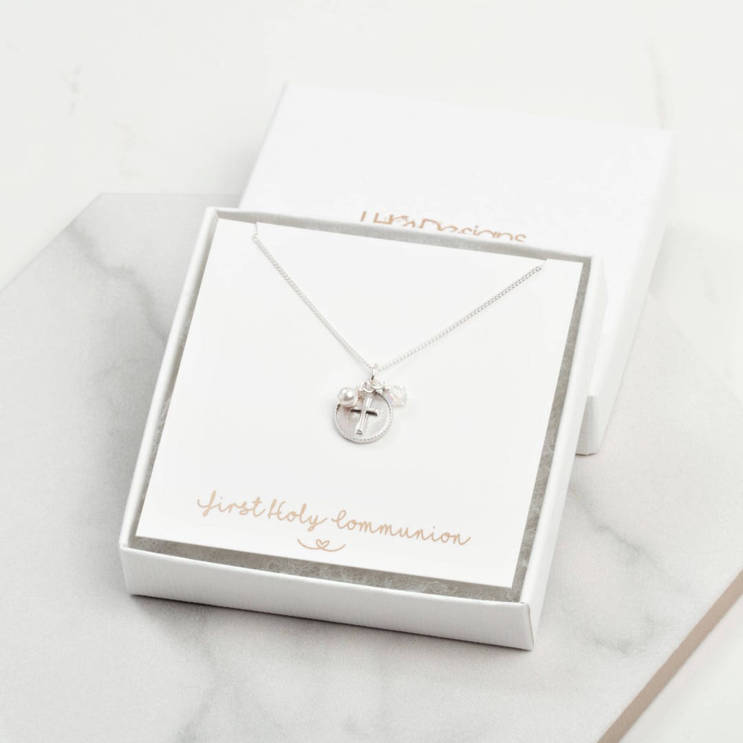 Birthstone 1st Communion Necklace, Cross Birthstone Necklace, 1st ...
