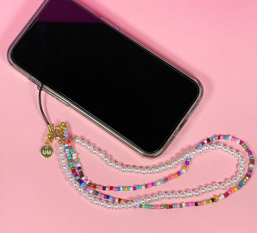 Pearl Phone Strap, Multi Coloured Beads Phone Charm, Personalized Phone ...