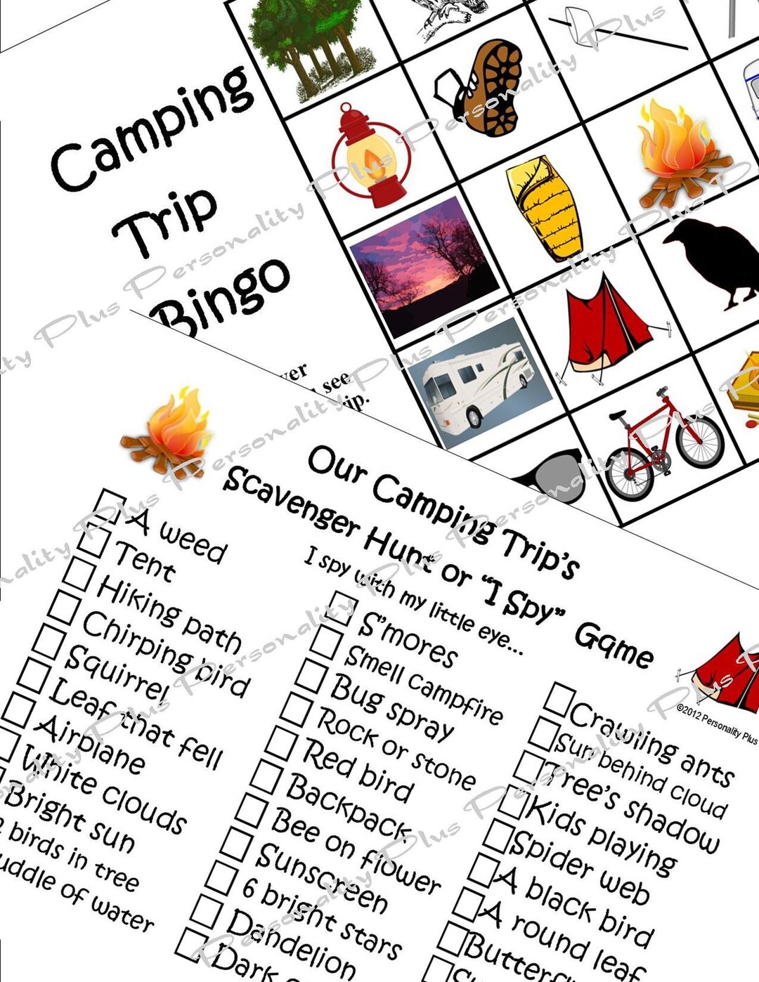 Kids Camping Bingo and Scavenger Hunt (or I Spy) Instant Download PDF ...