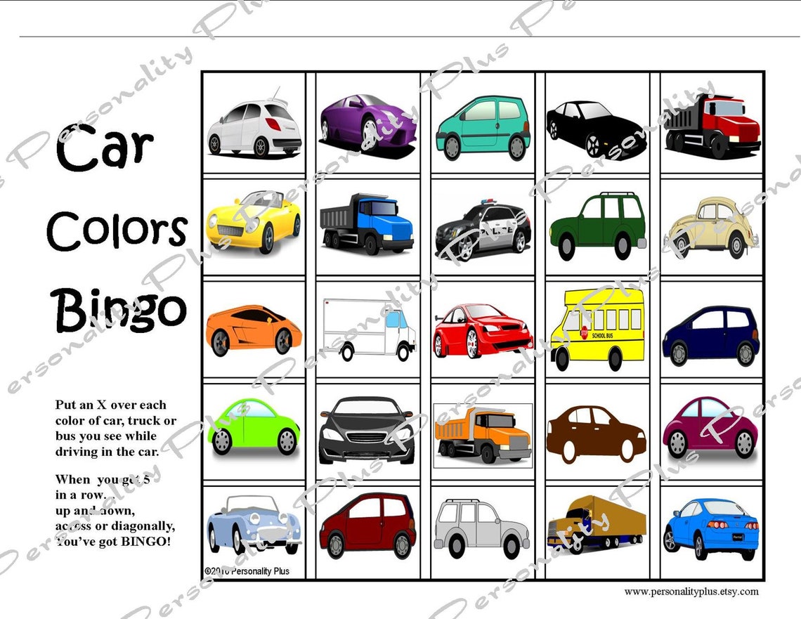 Instant Download. Print Travel Game. Car Bingo. Find the Color of the ...