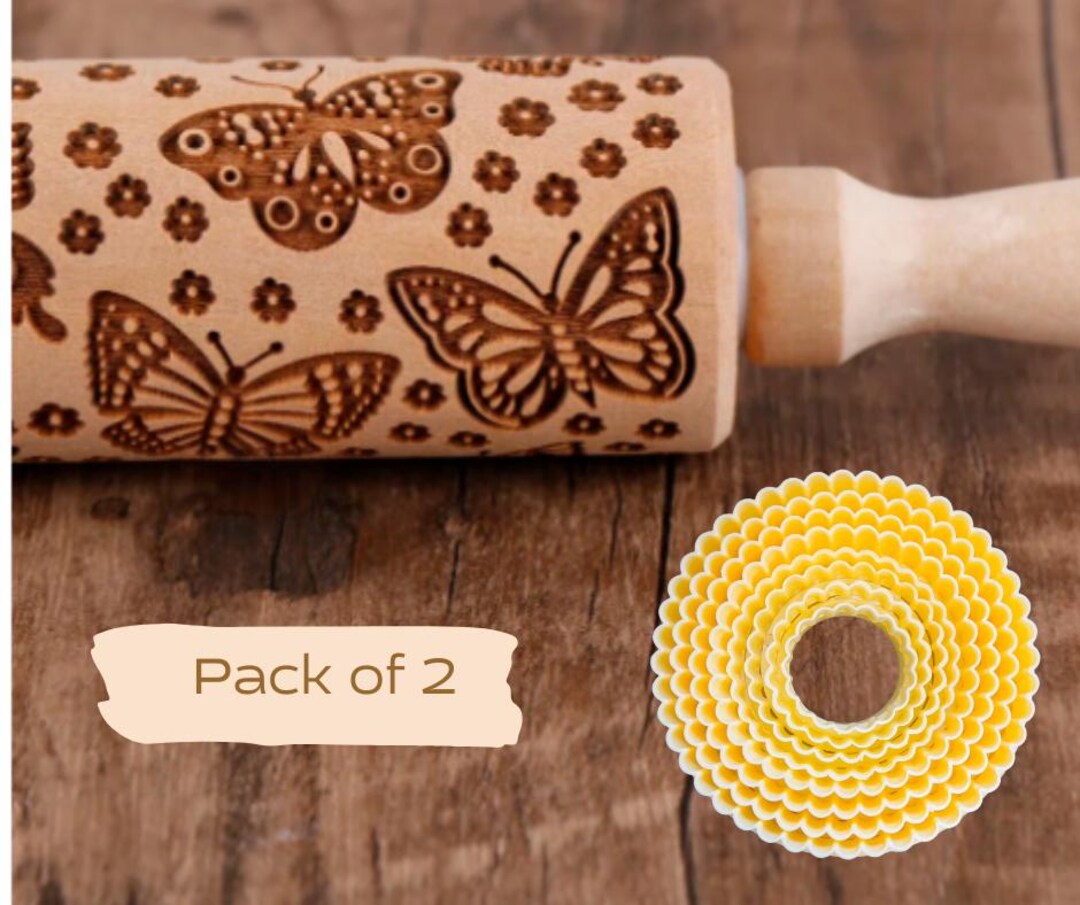 Butterfly Relief Roller Set With 8 Cookie Cutters Double-sided Round ...