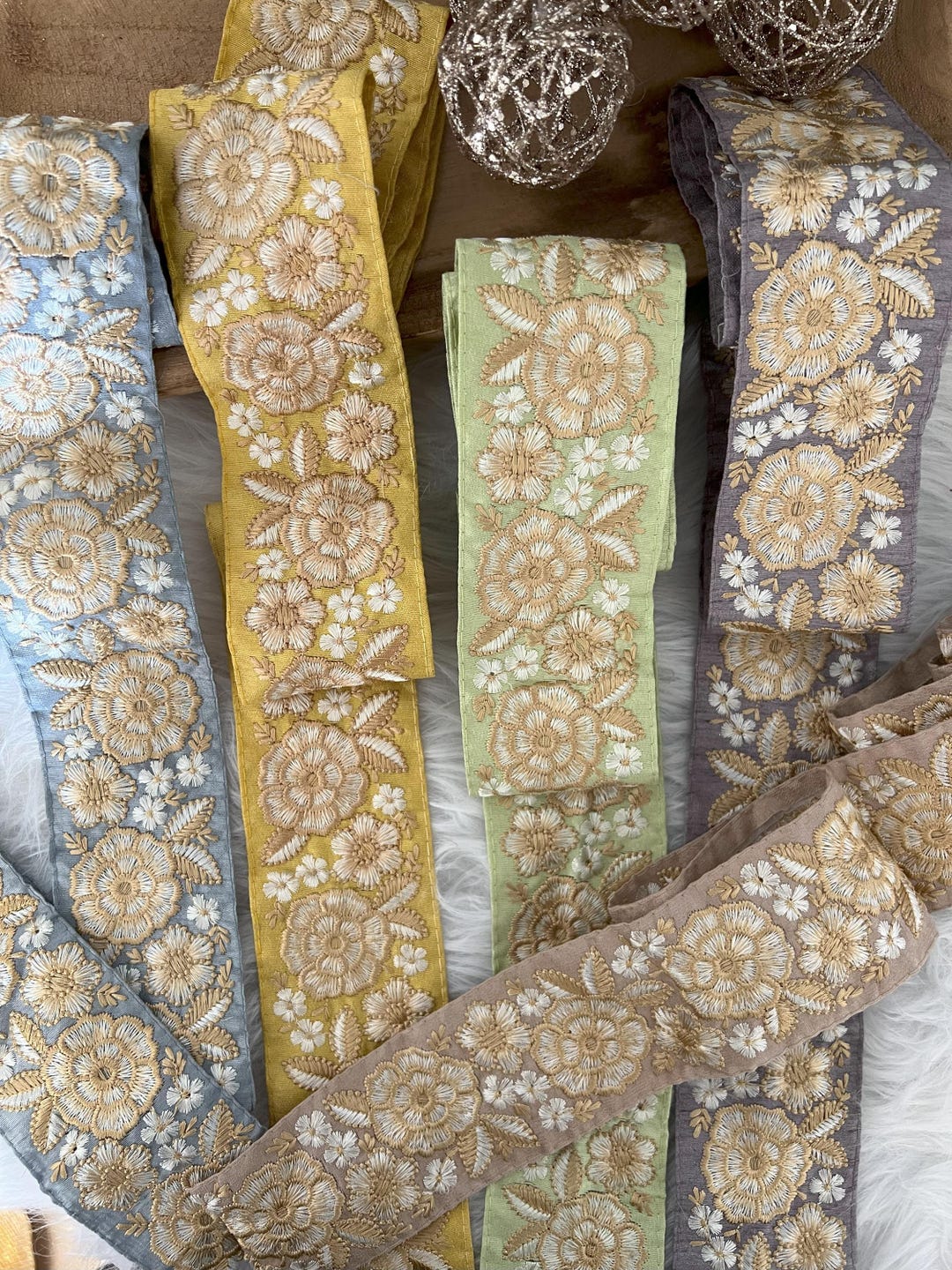 Wide Braid With Satin Gold Flowers and Embroidered With Gold Thread - Etsy