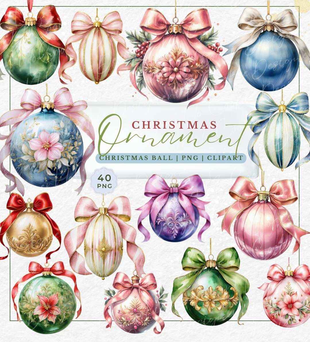 Christmas Ball With Bows Clipart Bundle | Digital Holiday Ornament Pngs ...