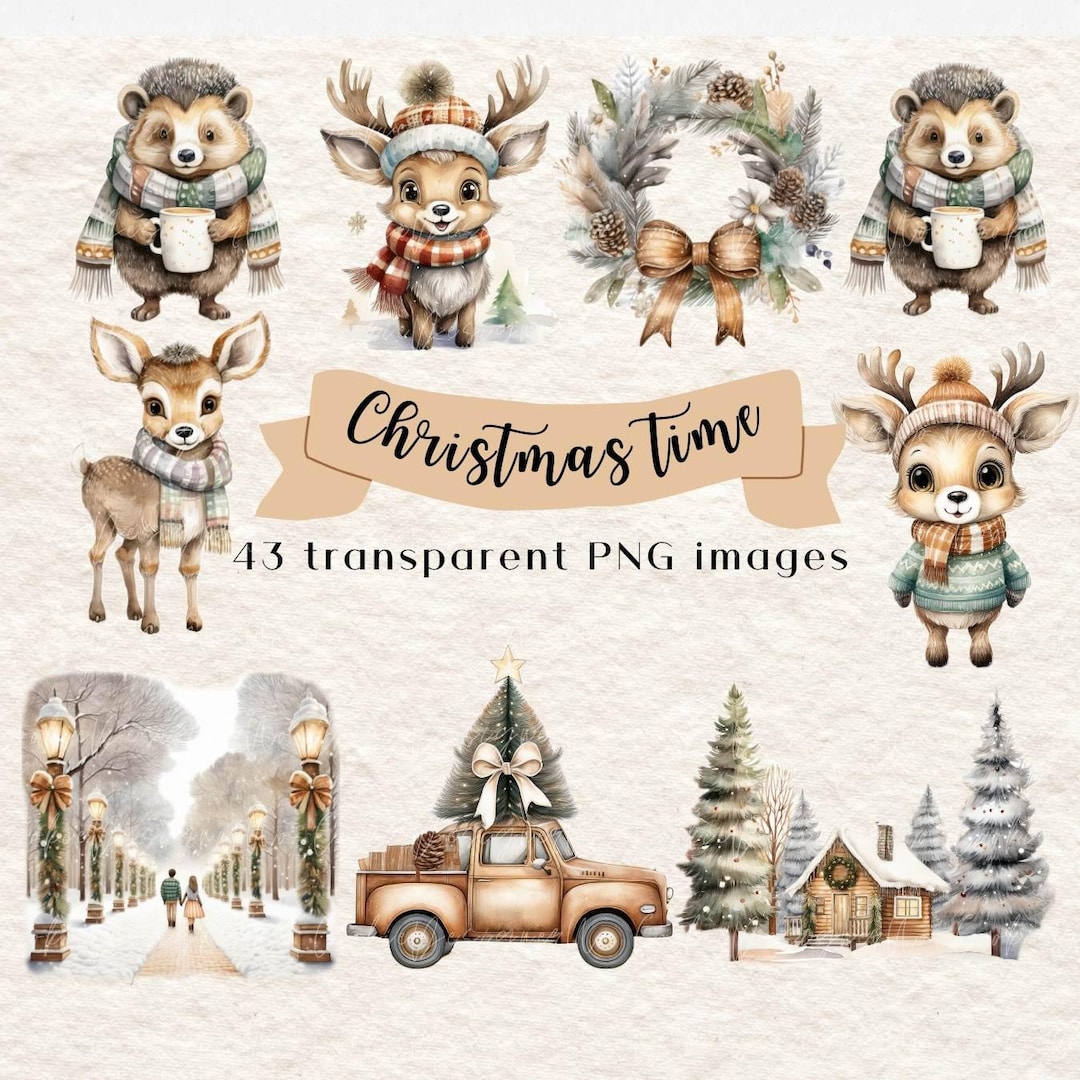 Christmas Clipart Bundle | Woodland Animals, Winter Scenes, Holiday ...