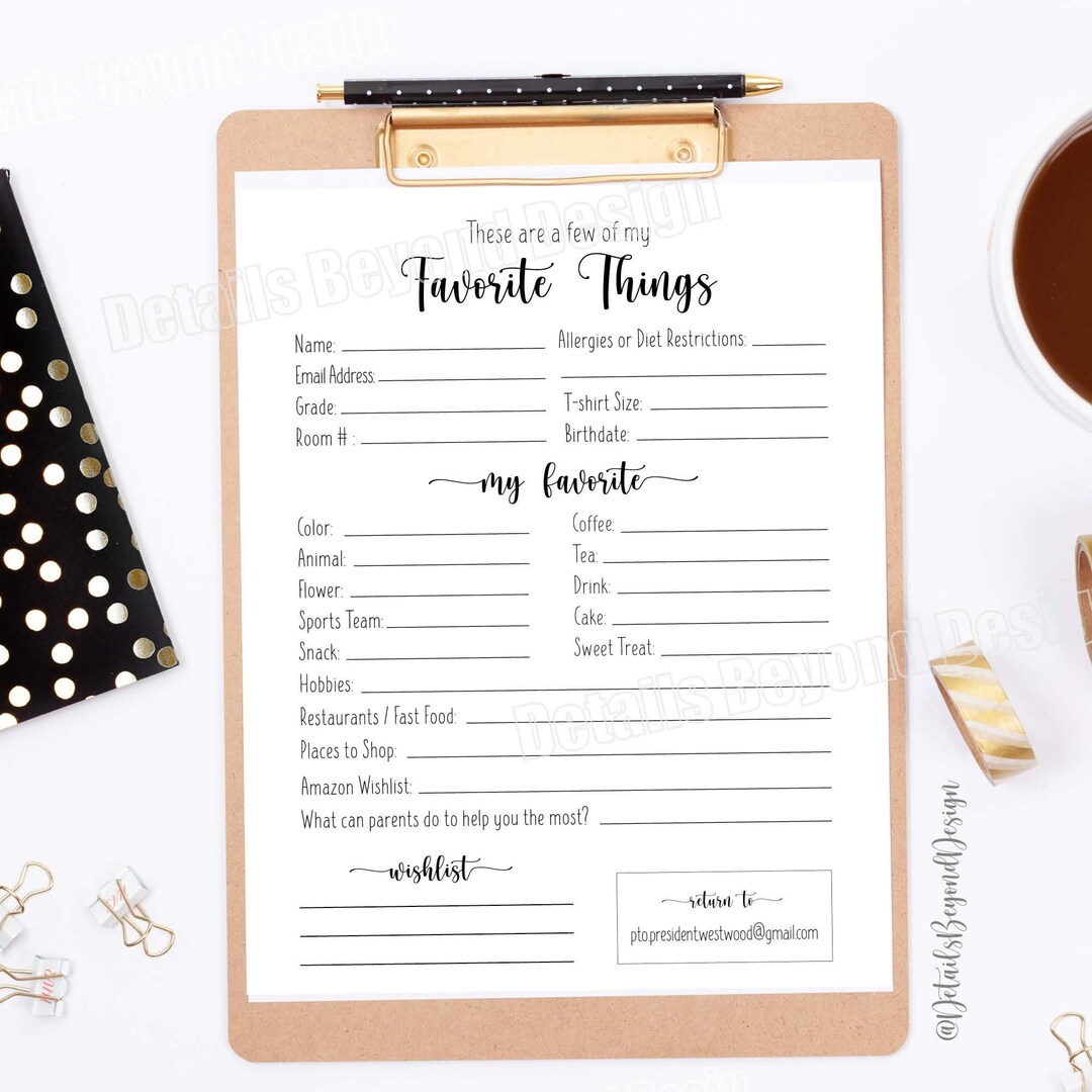 Personalized - My Favorite Things - Questionnaire - School Survey 8"x10 ...