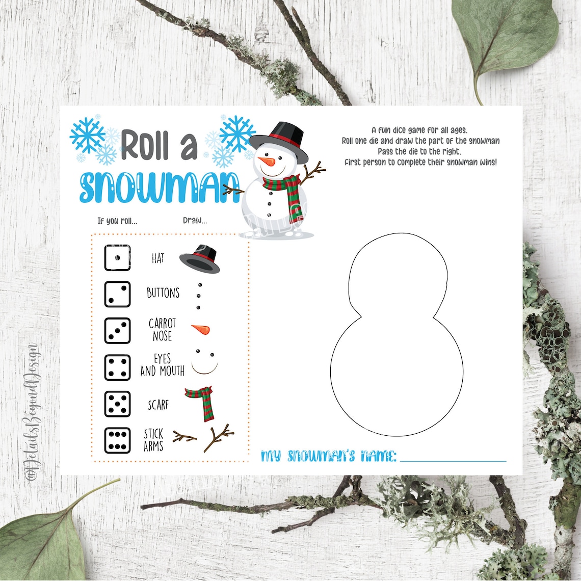 Holiday Roll a Snowman Dice Game Children's Game Card - Etsy