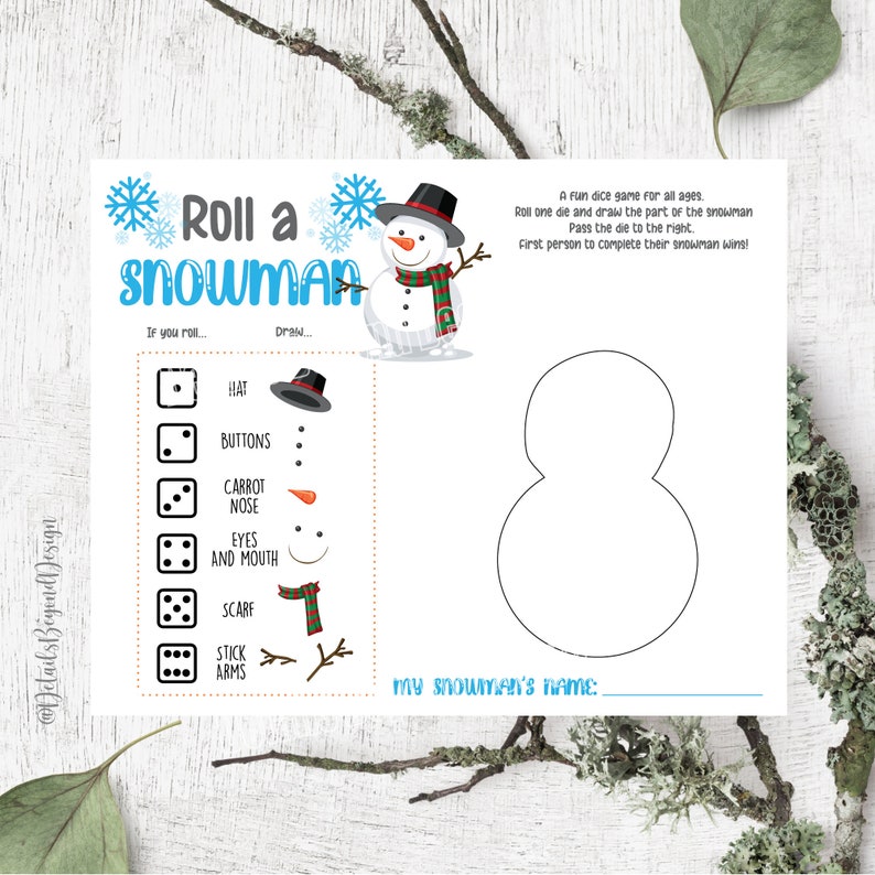 Holiday Roll a Snowman Dice Game Children's Game Card - Etsy