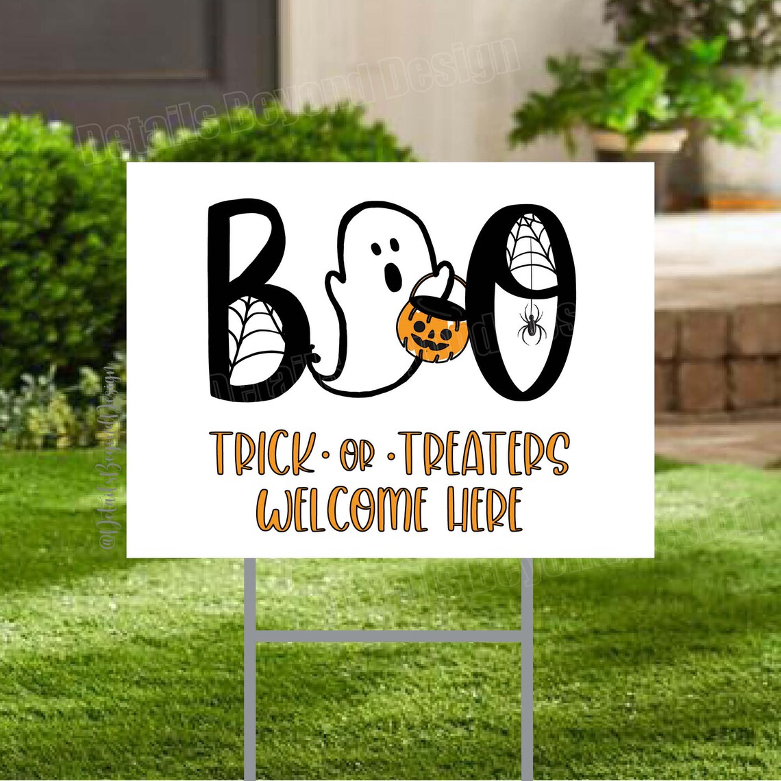 BOO Trick-or-treaters Welcome Here - Boo Ghost Masked Ghost Yard Sign ...