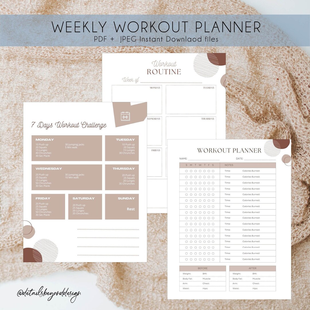 Weekly Workout Fitness Planner - 7 Day Workout Challenge - Workout ...