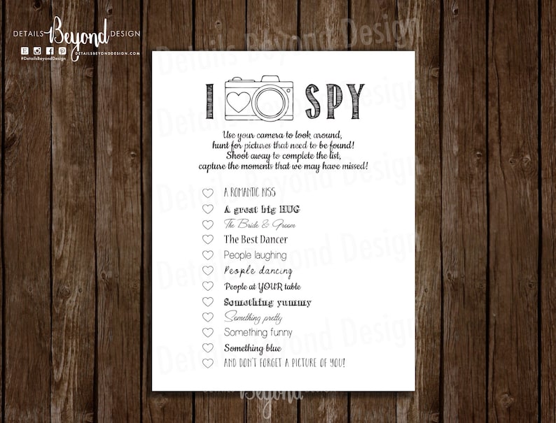 I SPY Wedding Photography Game Children's Game Card - Etsy