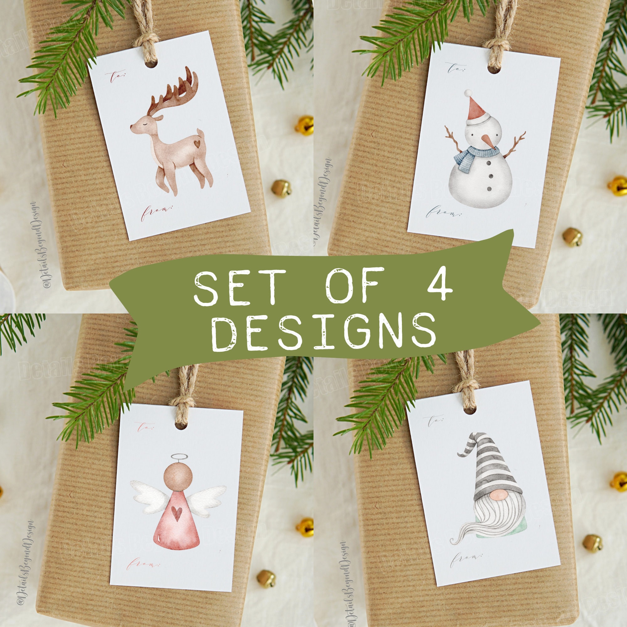 Christmas Gift Tags - Scandinavian Design Printable Gift Tags- Set of 4 ...