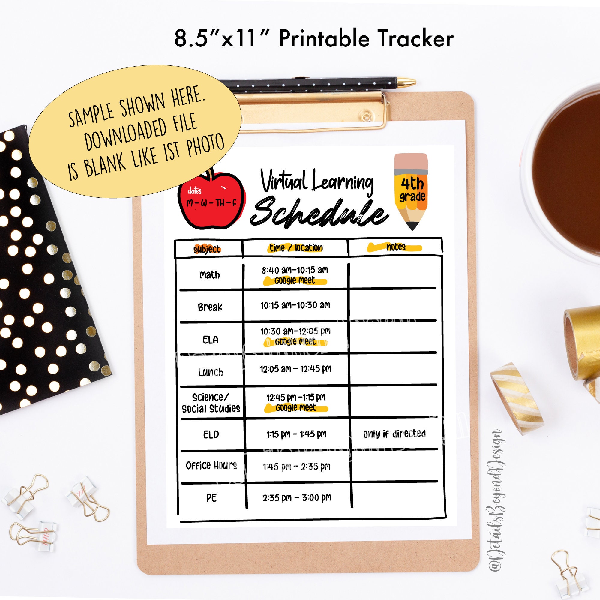 Virtual Learning Schedule - Class Log - Printable Reference Sheet - Pdf ...