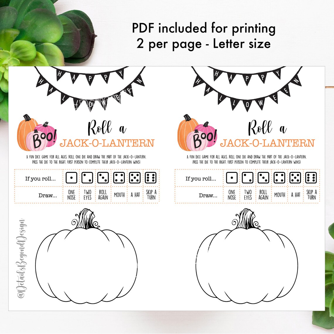 Halloween Roll a Jack-o-lantern Dice Game - Children's Game Card ...