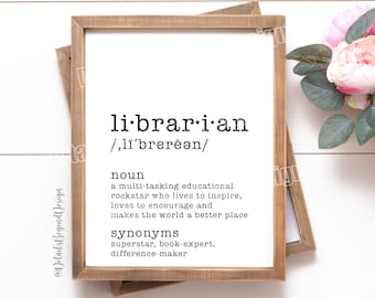 8"x10" and 5"x7" Librarian Definition - Art Print School Librarian Gift ...