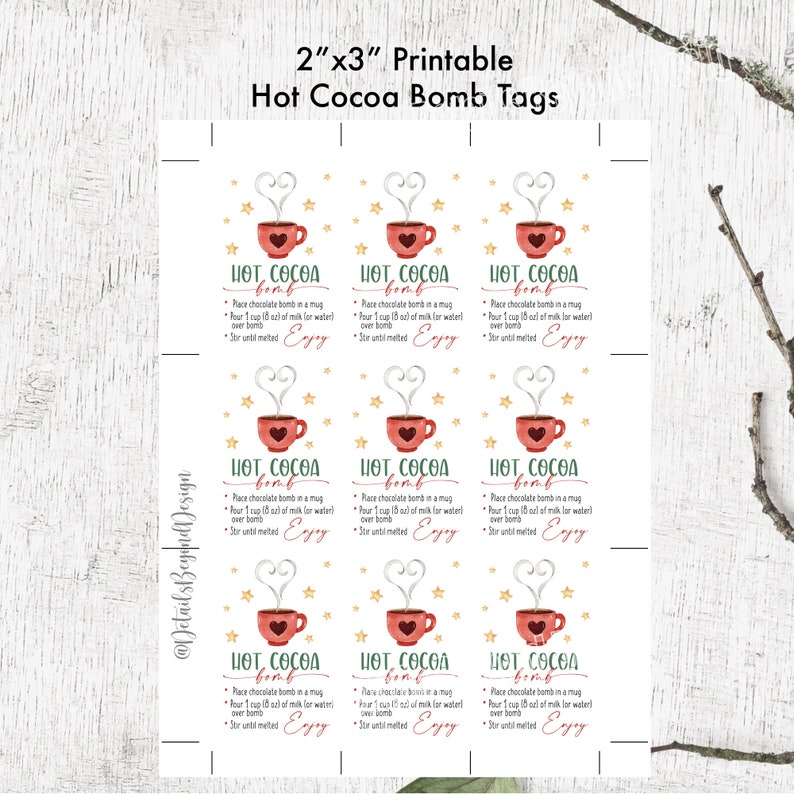 Hot Cocoa Bomb Printable Tags Digital file Hot Cocoa bomb | Etsy