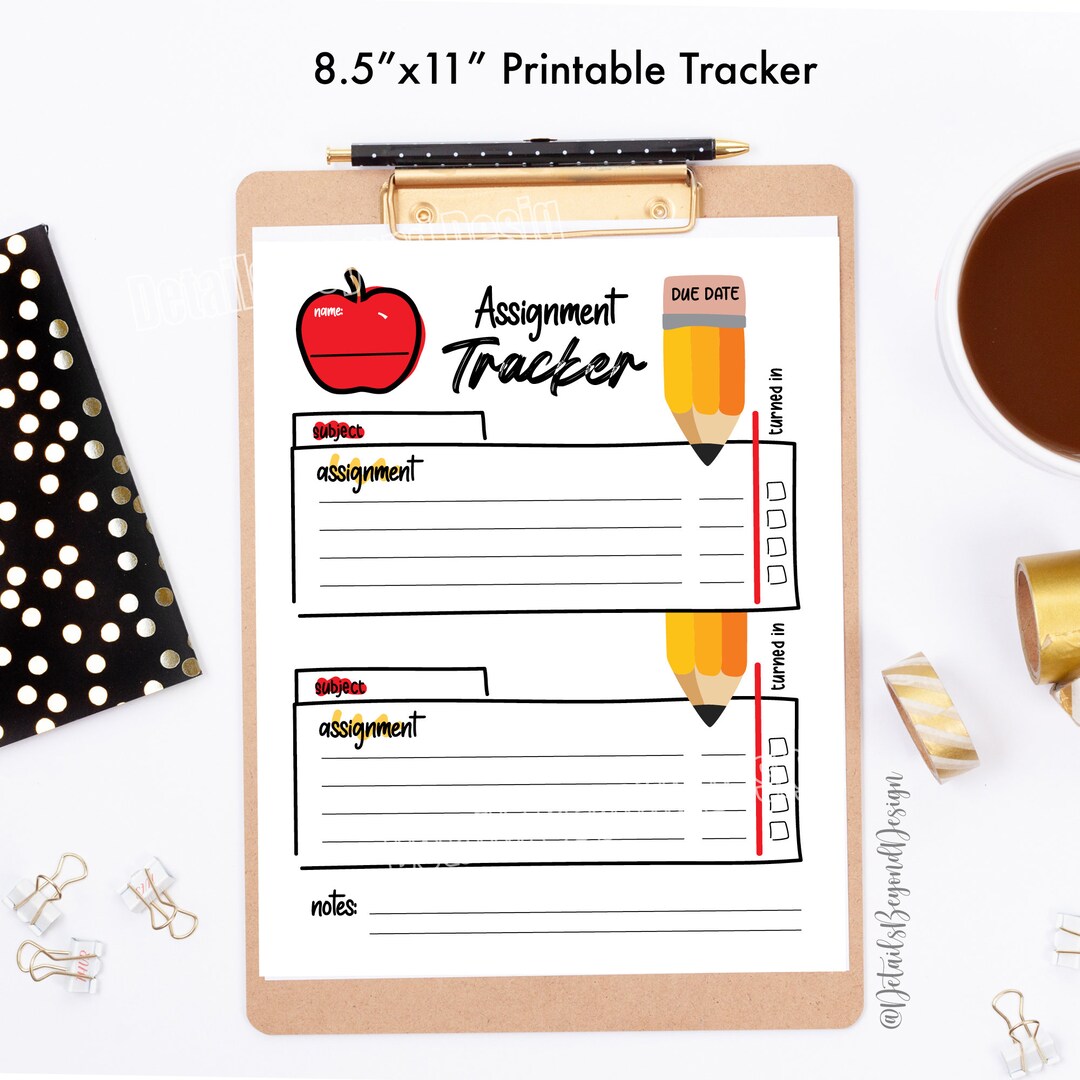 Assignment Tracker - Assignment Log - Printable Reference Sheet - Pdf ...