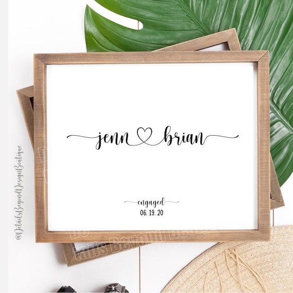 Couple's Names Engaged Heart print - Engagement Gift - Printable ...