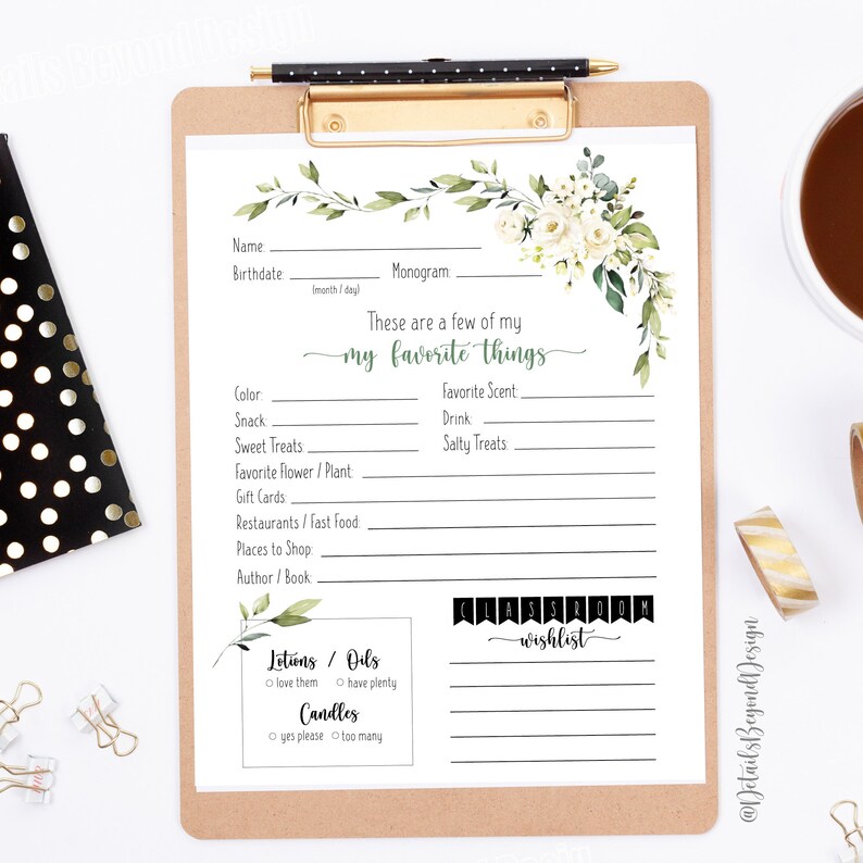 Teacher Appreciation Spring Theme My Favorite Things 2 - Etsy