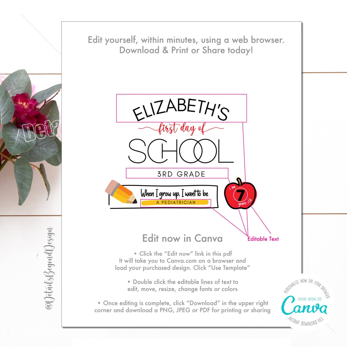 Customizable First Day of School Any Grade EDITABLE When - Etsy