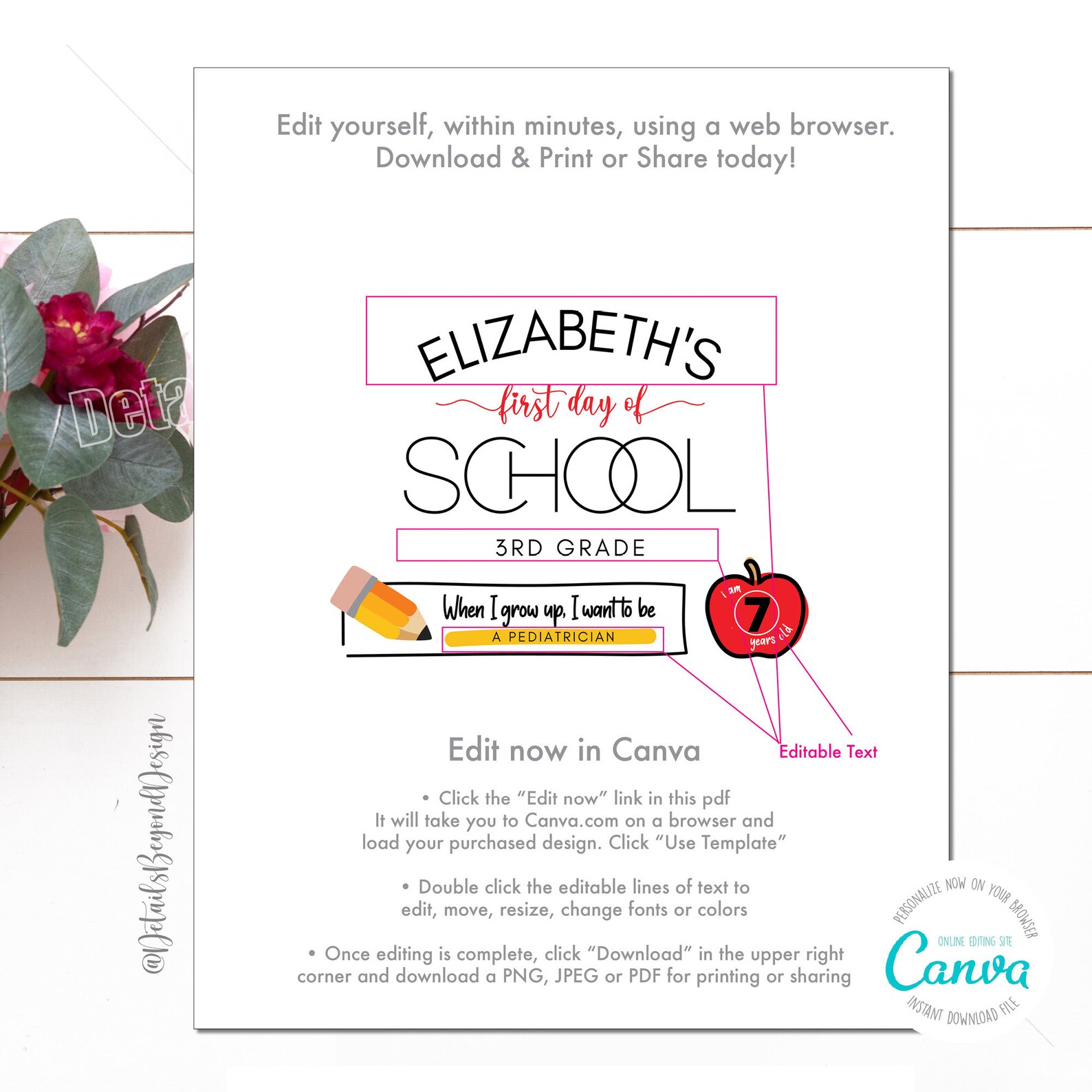 Customizable First Day of School Any Grade EDITABLE When - Etsy