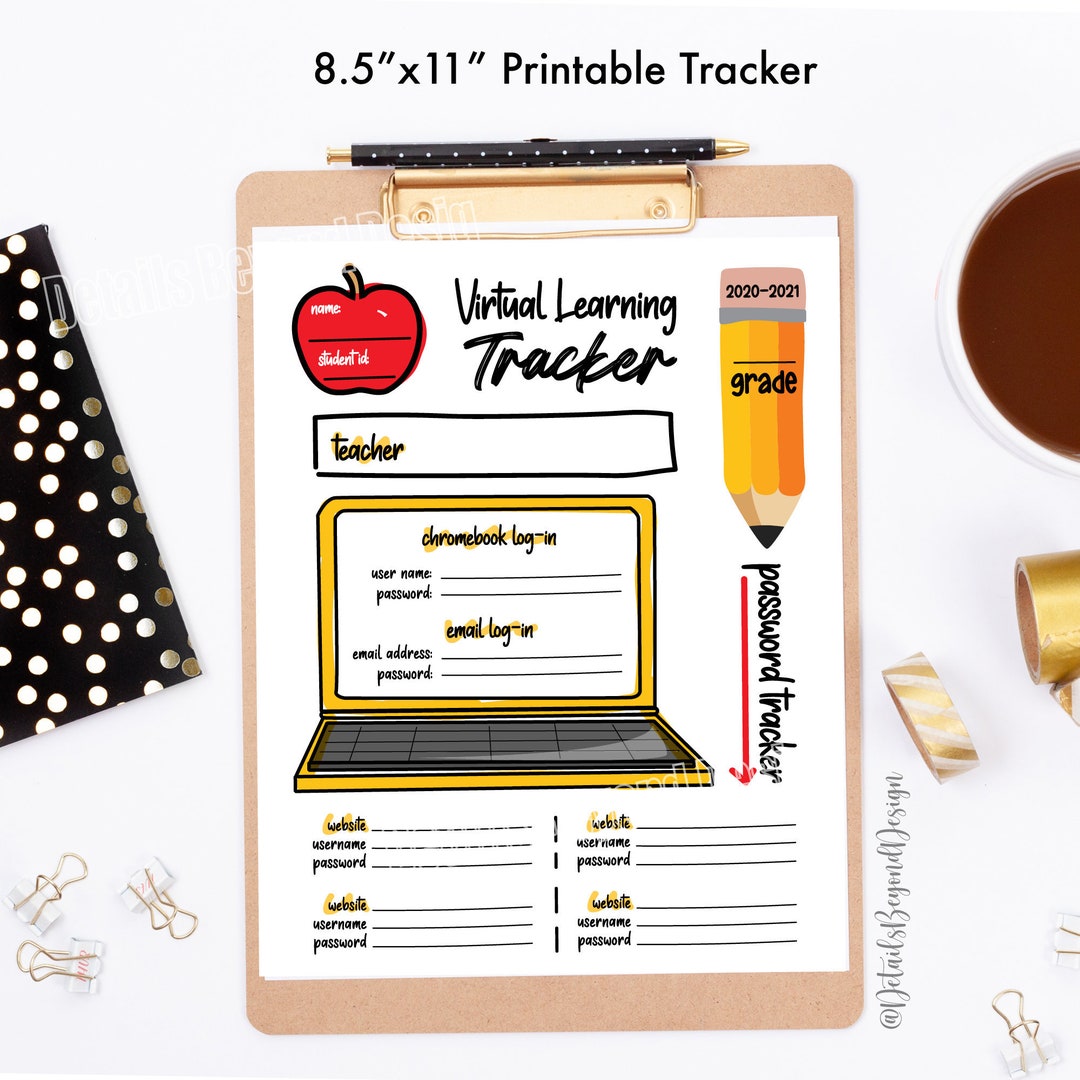 Virtual Learning Tracker - Password Tracker - Printable Reference Sheet ...