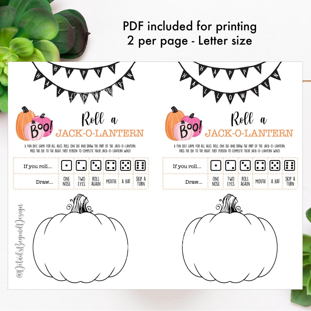 Halloween Roll a Jack-o-lantern Dice Game - Children's Game Card ...