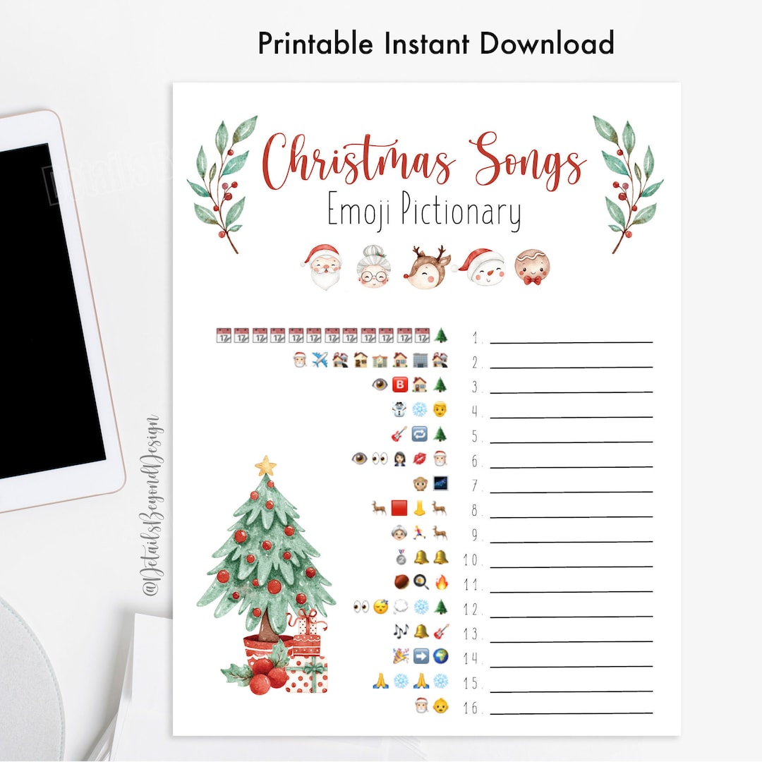 Christmas Songs Emoji Pictionary - Printable Game Card - Parties, Class ...