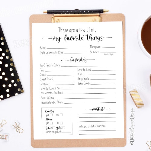 Printable Favorite Things Form - Etsy