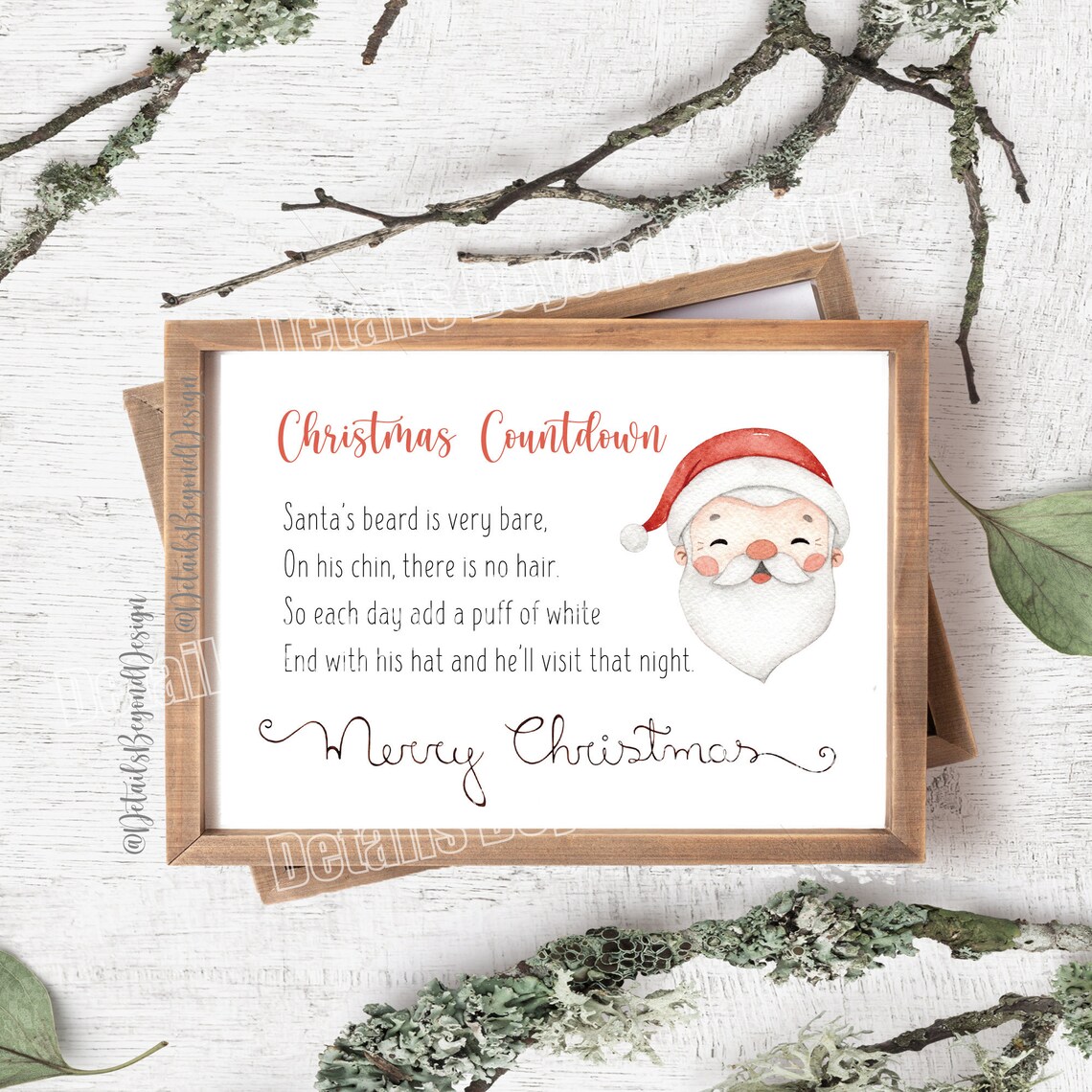 Santa Beard Christmas Countdown 8"x10" Printable - PDF Jpeg - INSTANT ...