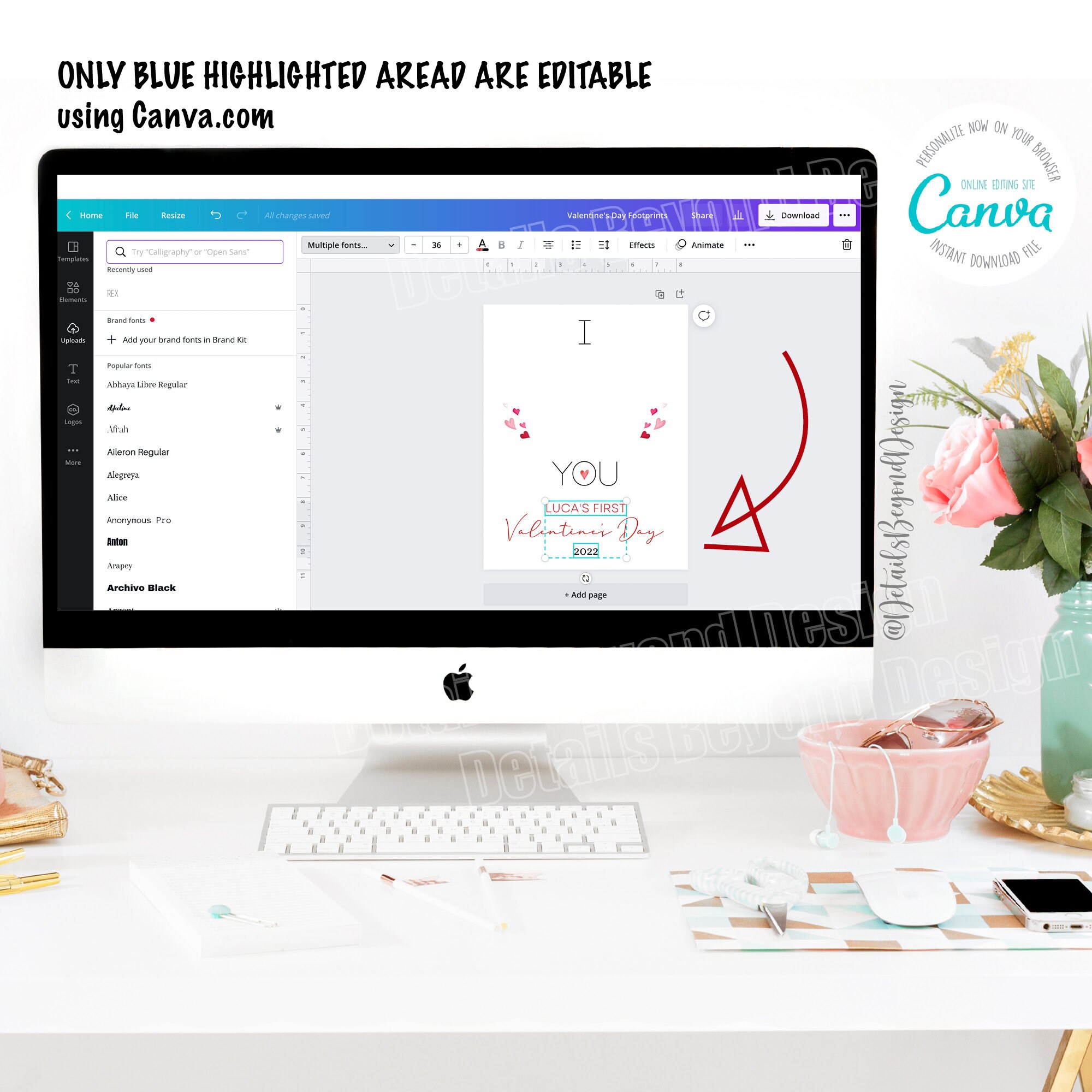 Editable on Canva -first Valentine's Day - 2024 8"x10" Printable ...