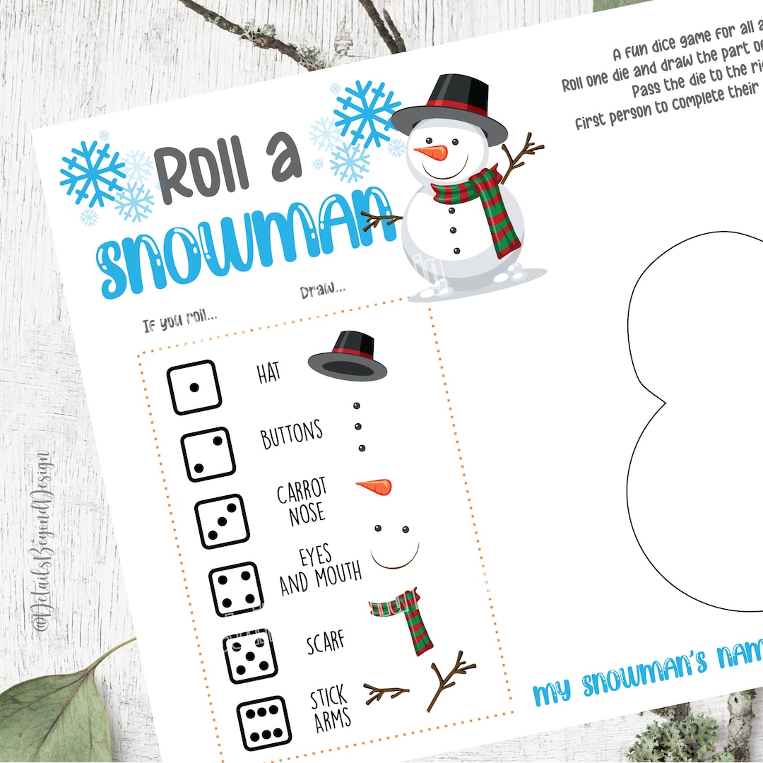 Holiday Roll a Snowman Dice Game - Children's Game Card - Build / Draw ...
