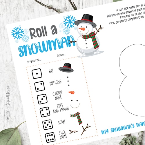 Holiday Roll a Snowman Dice Game Children's Game Card - Etsy
