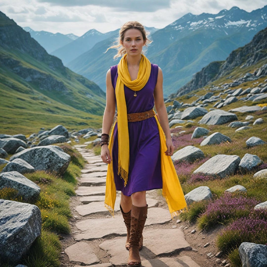 Tailor-made Purple Bohemian Adventure Dress With Yellow Scarf ...