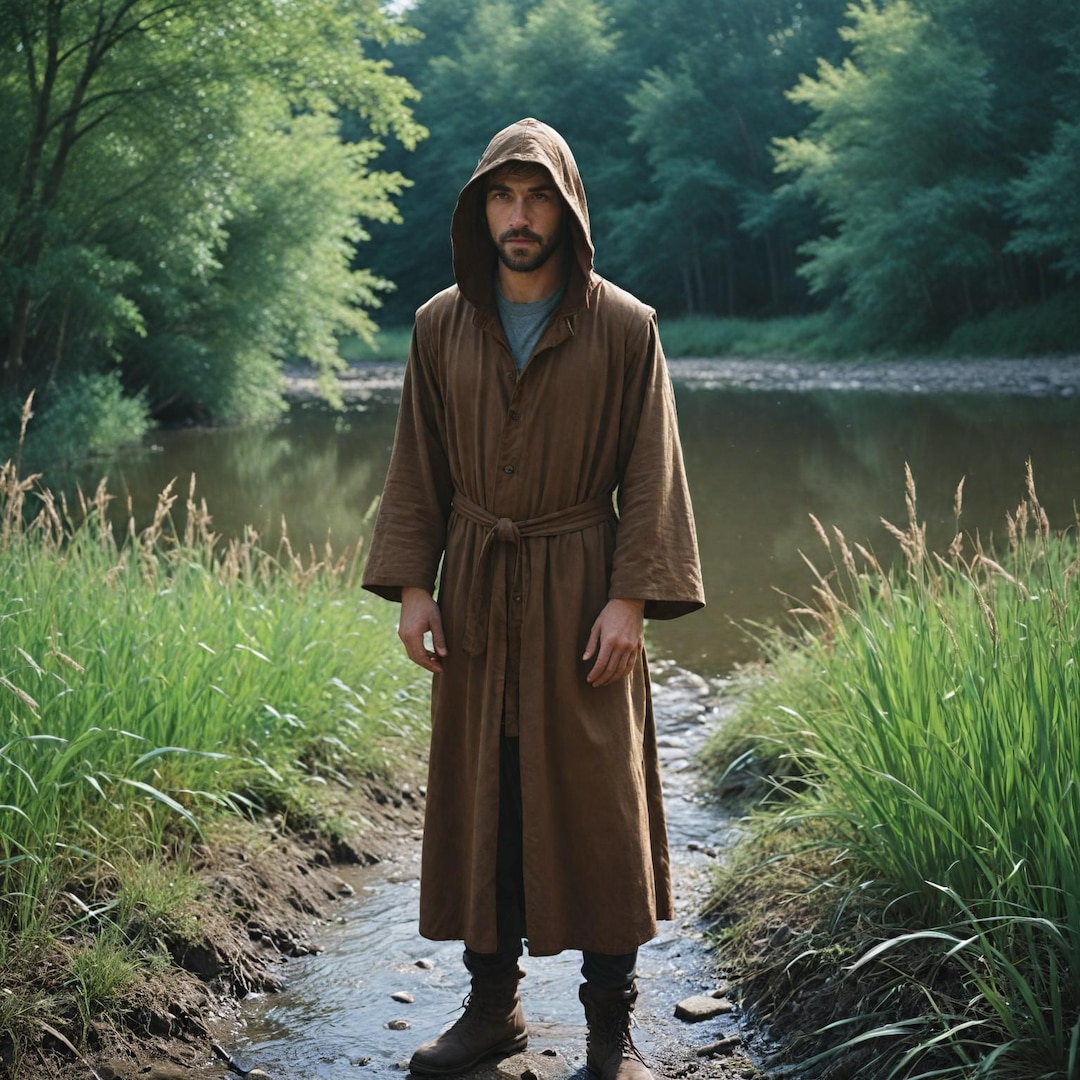 Men’s Brown Medieval Hooded Robe | Comfortable Cosplay Peasant Outfit ...