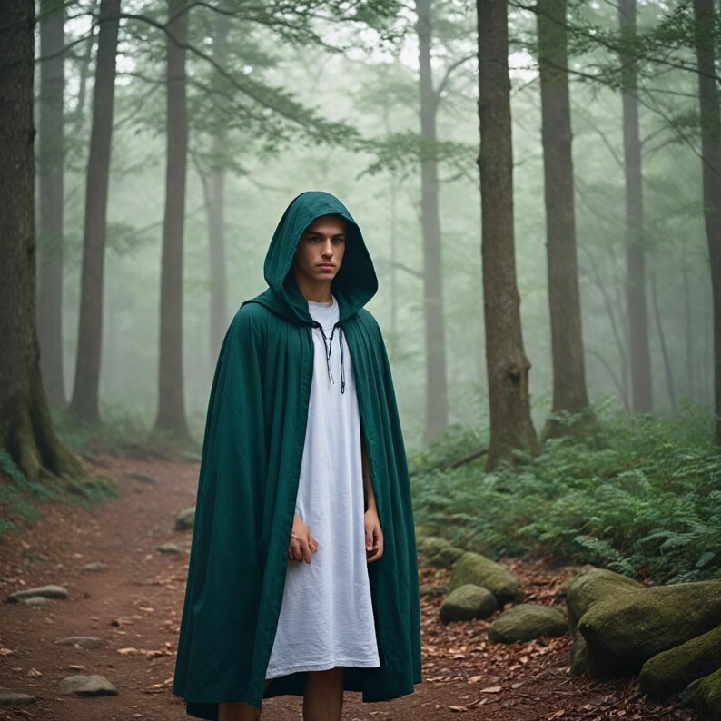 Custom Medieval Green Hooded Cloak Forest Cape Renaissance Fair Costume ...