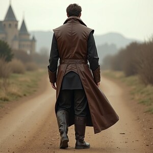 Men's Leather Long Trench Coat With Belted Waist | Medieval Steampunk ...