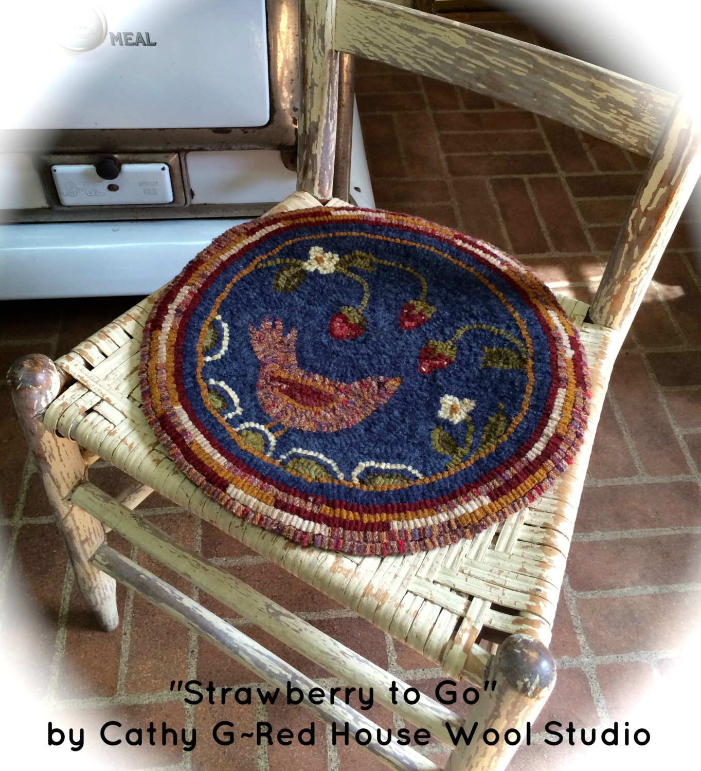 Strawberry to Go PAPER Hooked Rug PATTERN 15 Inch Round Chair Pad by ...
