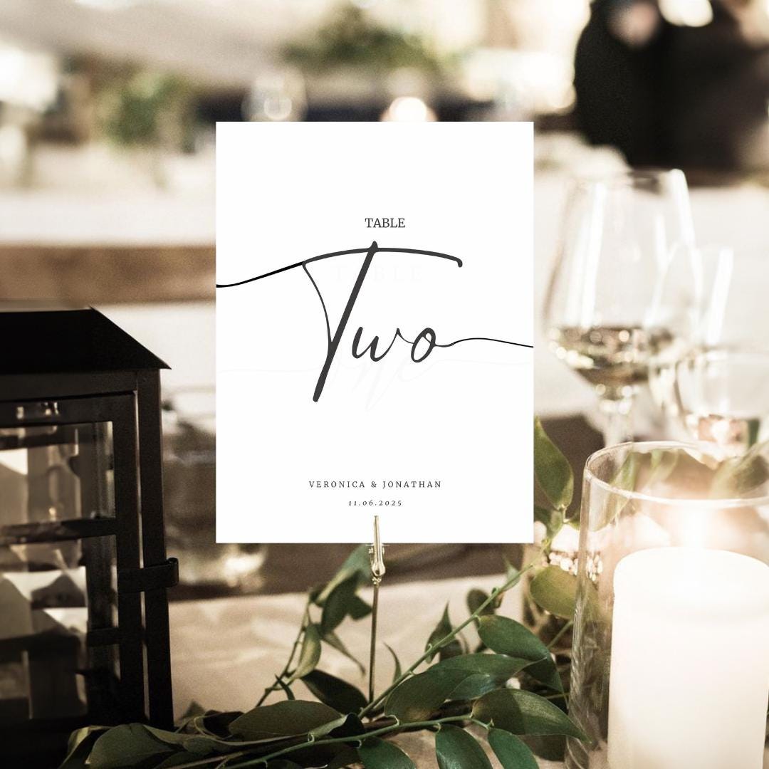 Greenery Wedding Table Number Template, Minimalist Editable Template ...