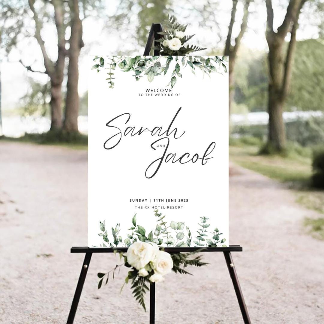 Editable Wedding Sign, Printable Wedding Welcome Sign, Greenery Minimal ...
