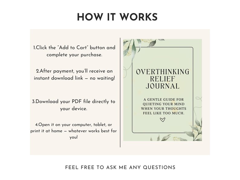 Overthinking Relief Journal Printable PDF for Anxiety and Mental ...