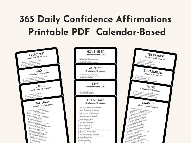 365 Daily Confidence Affirmations Printable | Calendar-based PDF | Self ...