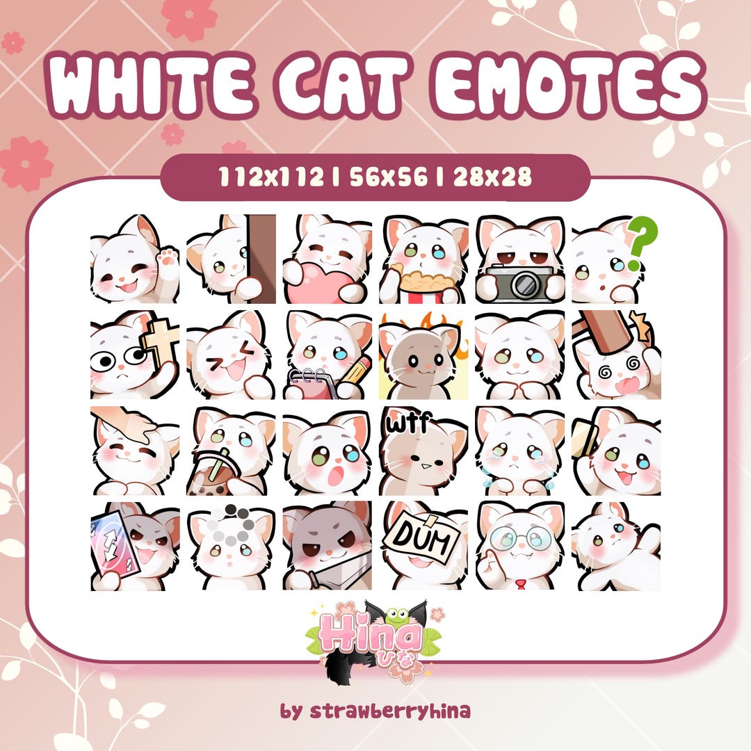 Cute Cat Emotes | White Cat Emotes | Cat Emotes | White Kitty Emotes ...