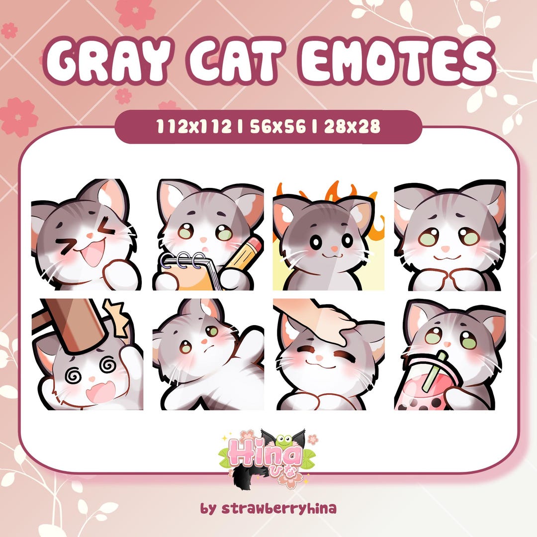 Cute Cat Emotes | Grey Cat Emotes | Cat Emotes | Gray Kitty Emotes ...