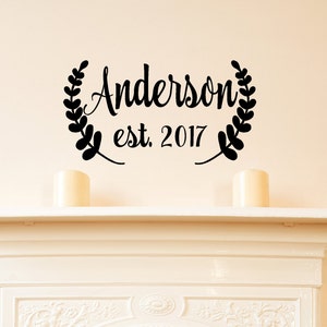 Custom Last Name With Ferns - Decal - Vinyl Sticker - Est. Date - Wall ...