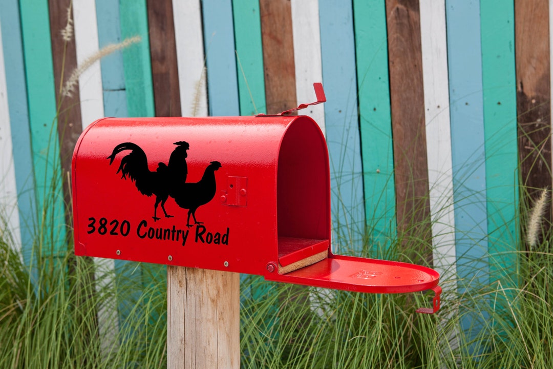 Mailbox Number With Rooster & Chicken Vinyl Decal - Mailbox - Address ...